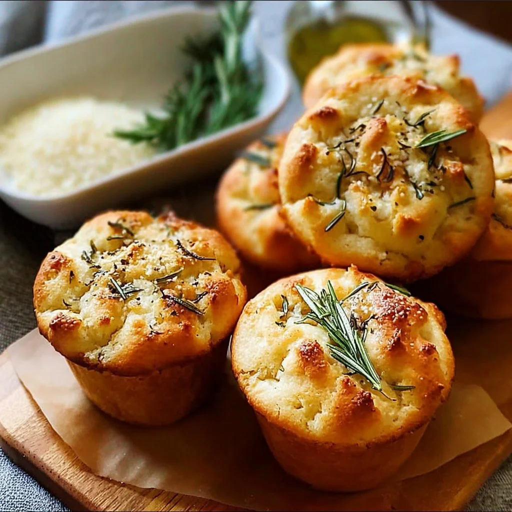 Golden Crust Garlic Rosemary Focaccia Muffins