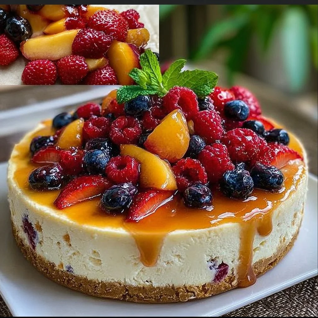 Summer Berry and Peach Cheesecake