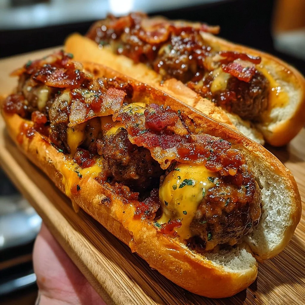 Bourbon BBQ Bacon Cheeseburger Meatball Subs Ready in 30 Minutes