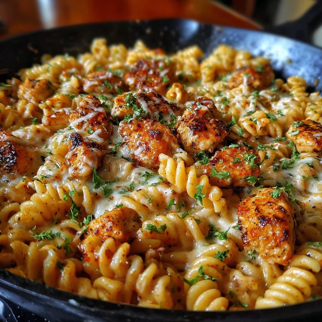 Cheesy Cajun Garlic Chicken Rotini Skillet Recipe