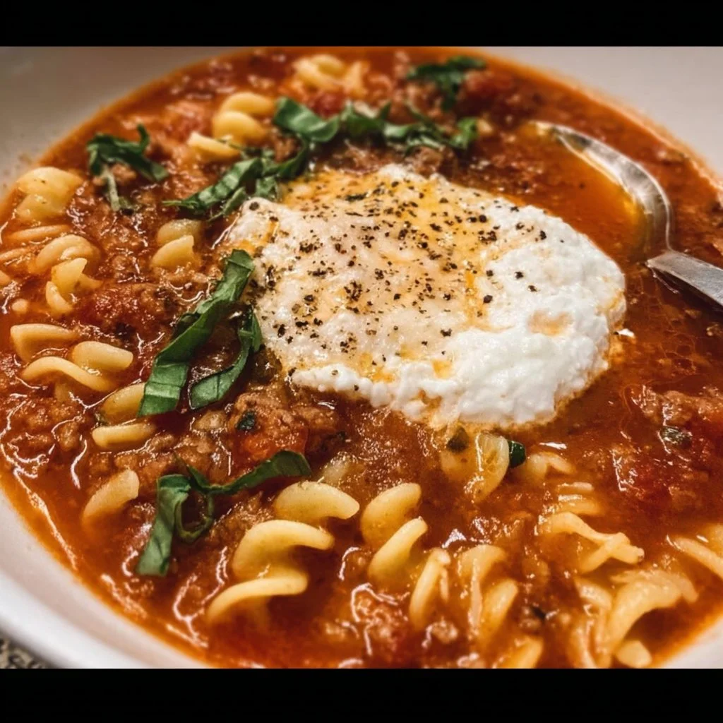 Cozy, One-Pot Lasagna Soup with Ricotta Cheese