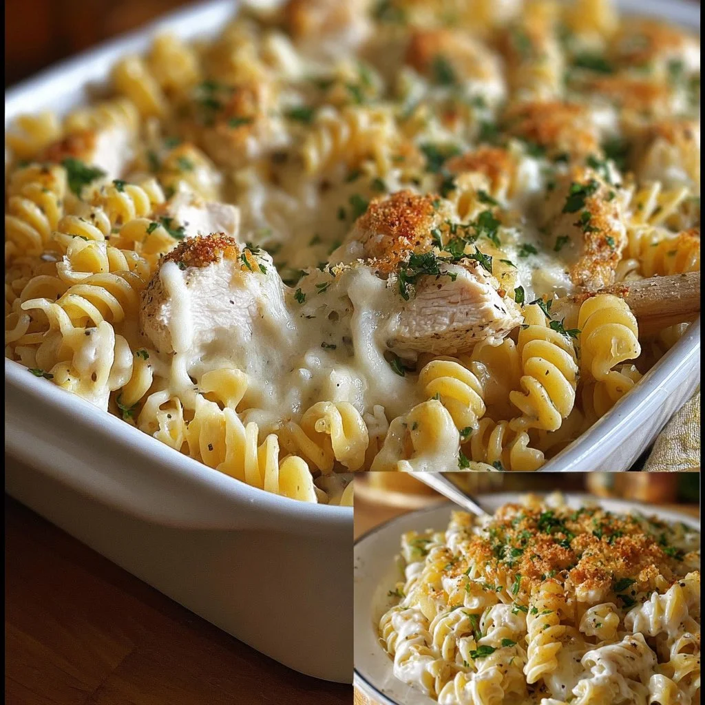 Creamy Garlic Parmesan Chicken Pasta Bake