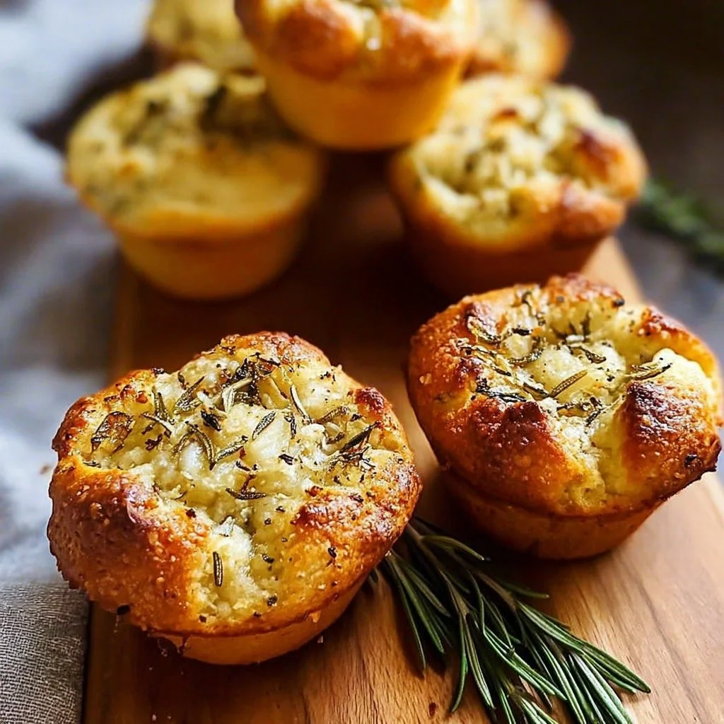 Golden Crust Garlic Rosemary Focaccia Muffins