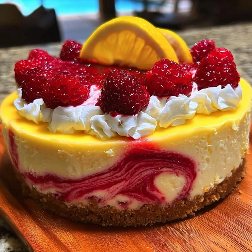 Lemon Raspberry Swirl Cheesecake