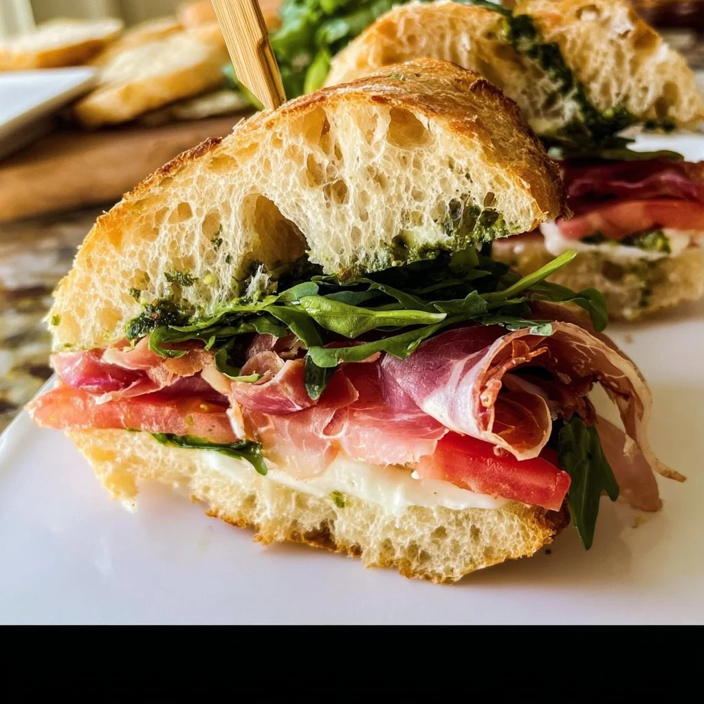 Prosciutto and Mozzarella Sandwich with Basil Aioli